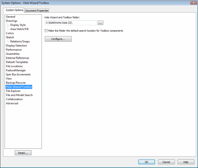 System Options >Hole Wizard/Toolbox - 2011 - SOLIDWORKS API Help System Options >Hole Wizard/Toolbox - 2011 - SOLIDWORKS API Help