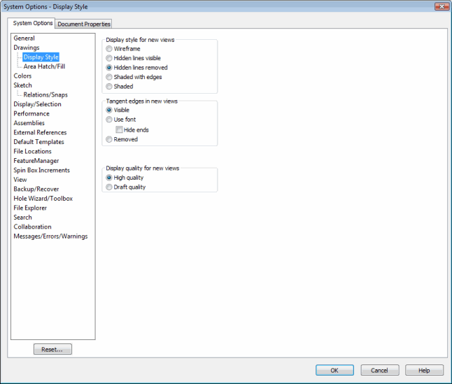 System Options > Drawings > Display Style - 2012 - SOLIDWORKS API Help