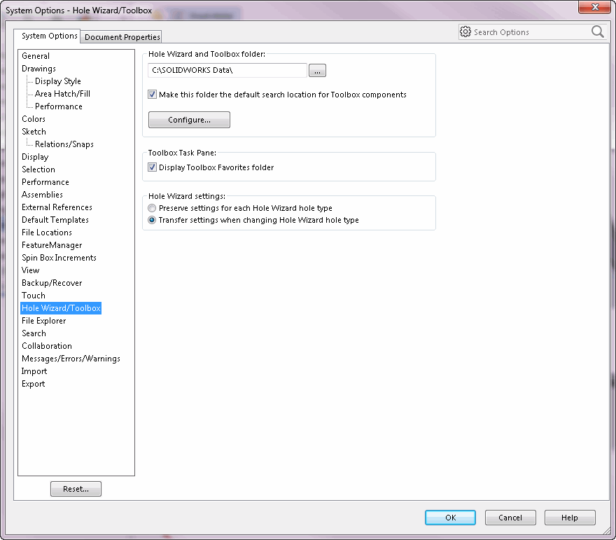 System Options >Hole Wizard/Toolbox - 2018 - SOLIDWORKS API Help System Options >Hole Wizard/Toolbox - 2018 - SOLIDWORKS API Help